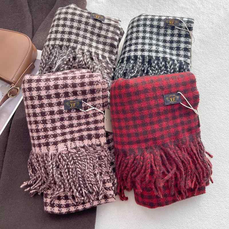 マフラー レディース 秋冬 ニット ショール 襟巻き 黒 白 チェック柄 防寒 あったか ストール