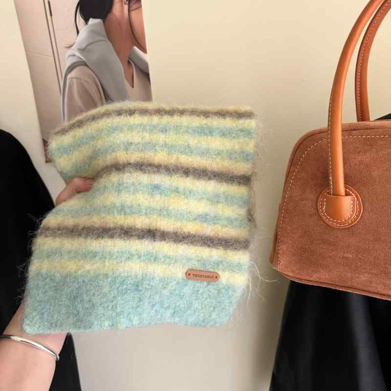 マフラー レディース 秋冬 ファッション雑貨 高級感 学生 防寒 ドーパミンカラー 配色 ストライプ ウール ショール 襟巻き