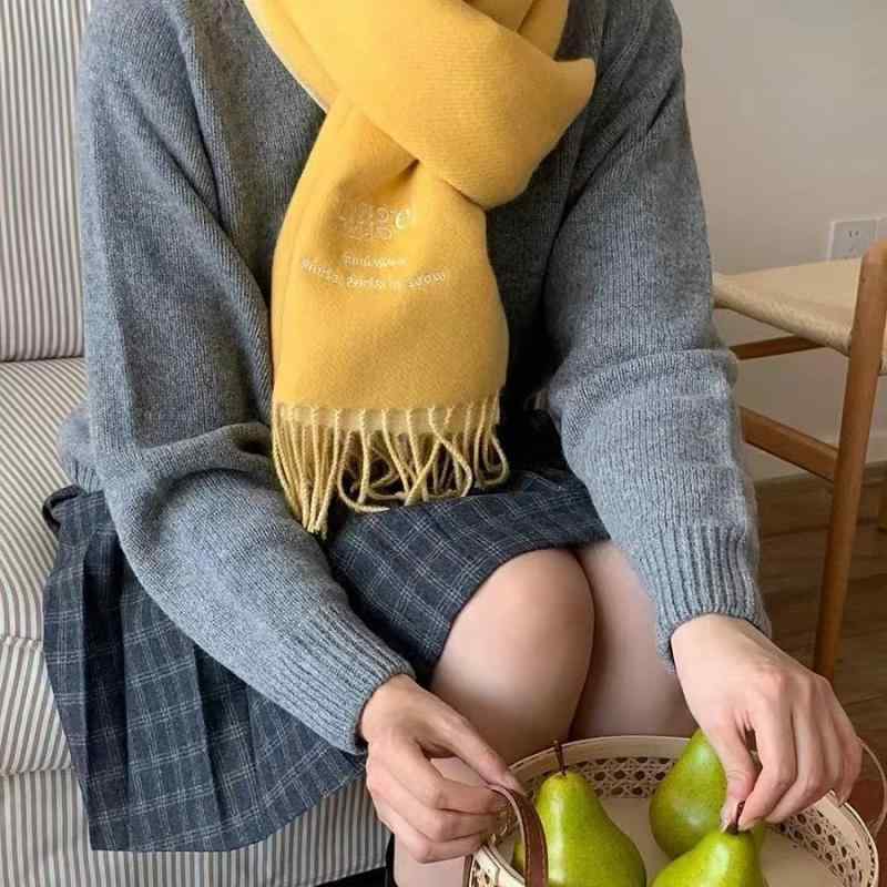 2マフラー レディース 秋冬 韓国風 無地 刺繍 仿羊绒 ニット 厚手 暖かい ストール ショール 襟巻き 防寒 通勤 通学 旅行 デート プレゼント ギフト
