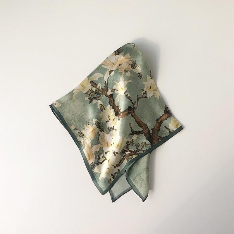 2スカーフ レディース 絹 シルク製 花柄 53cm エレガント 礼品 ギフト 上品