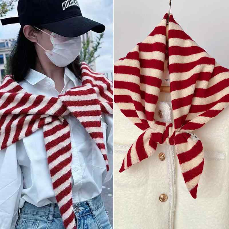 マフラー レディース 秋冬 ストライプ 韓国風 羊毛 ニット スヌード ショール 防寒 肩掛け かわいい 学生 あったか