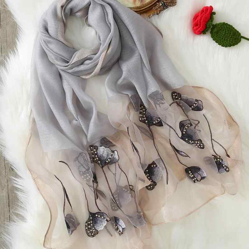 2スカーフ レディース 花柄 シルク風 春夏 ショール ストール UVカット 紫外線対策 冷房対策 透け感 エレガント ファッション雑貨・適合シーズン: 四季・スタイル: ミドル丈・カラー: ホワイト, グレー, ブラック, パープル, グ...