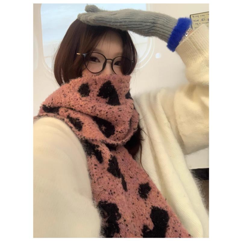 マフラー レディース 高級感 ウール混 立体編み ニット 暖かい ヒョウ柄 秋冬 ネックウォーマー・機能: 保温・スタイル: ビジネス, 百搭, エレガント, ミニマル, カジュアル, スポーツ, ファッション, OL, シンプル, 欧米,...