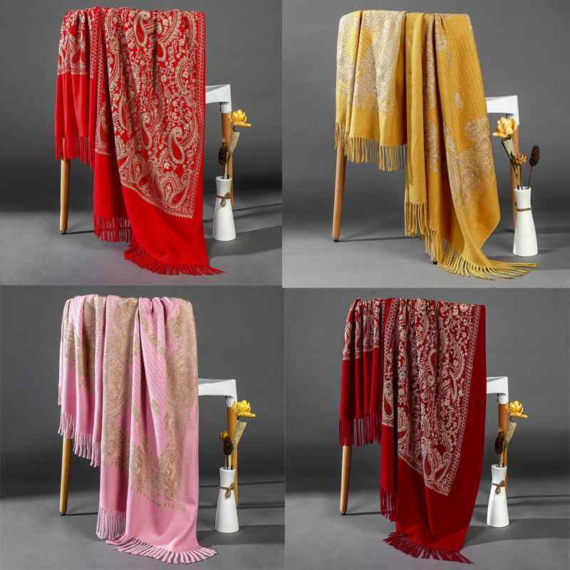 2マフラー レディース 秋冬 ストール ショール 大判 民族風 刺繍 あったか フェイクカシミア ロング フリンジ 国潮風