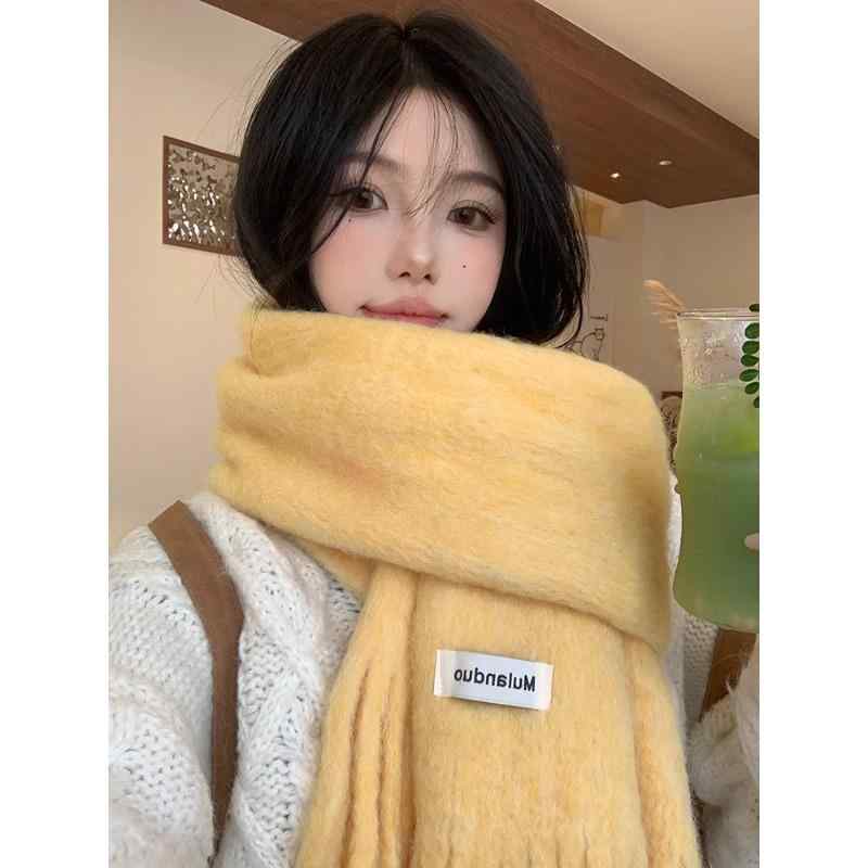 マフラー レディース ウール混 秋冬 厚手 防寒 保温 ネックウォーマー 黄色 かわいい 学生・編み方: 経編・流行要素: フリンジ・機能: 保温・適合シーズン: 冬・スタイル: スイート・カラー: ミルクイエロー, ライトグレー, ライラ...