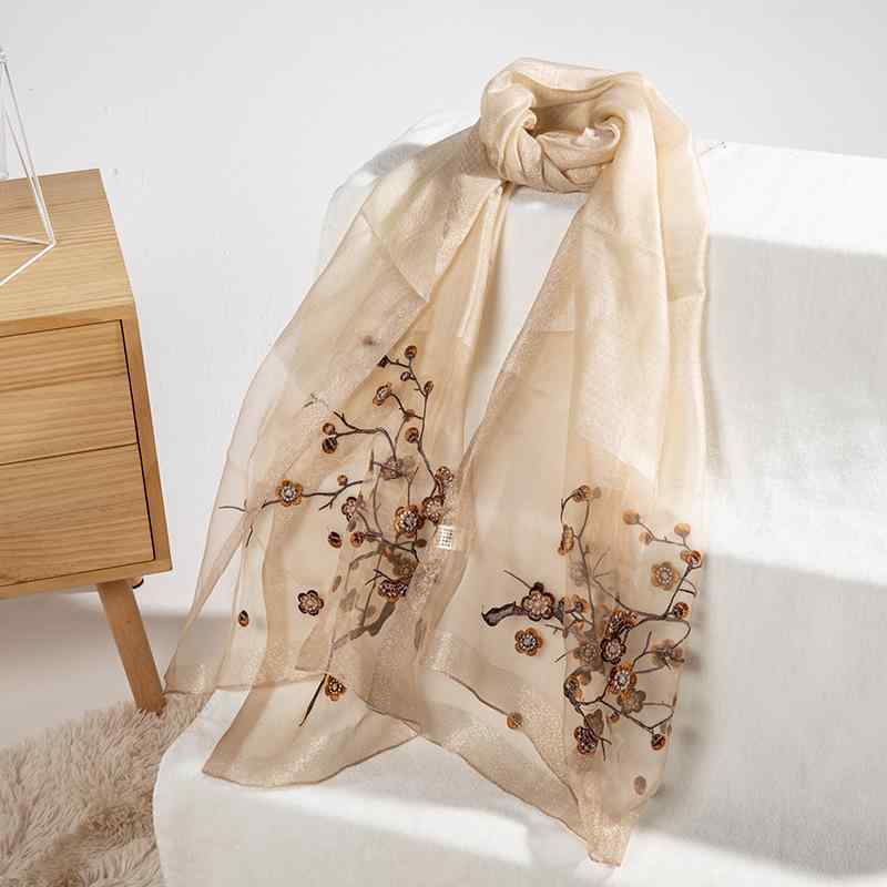 2スカーフ レディース シルク 絹 ウール 刺繍 ショール ストール 日焼け止め 紫外線対策 防寒 冷房対策 高級感 春夏 秋冬