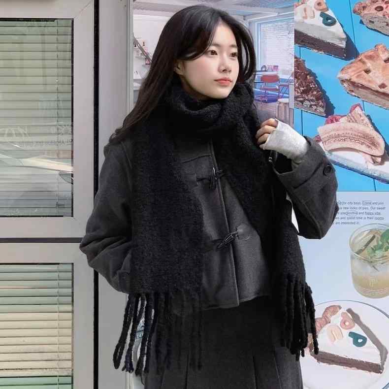 マフラー レディース 秋冬 高級感 純色 羊毛 韓国風 フリンジ 学生 あったか 防寒 ショール ストール
