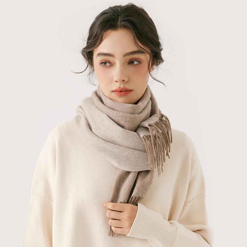 マフラー レディース ウール100% 両面 リバーシブル ブラウン ニット 保温 防寒 ストール 韓国風 かわいい 秋冬