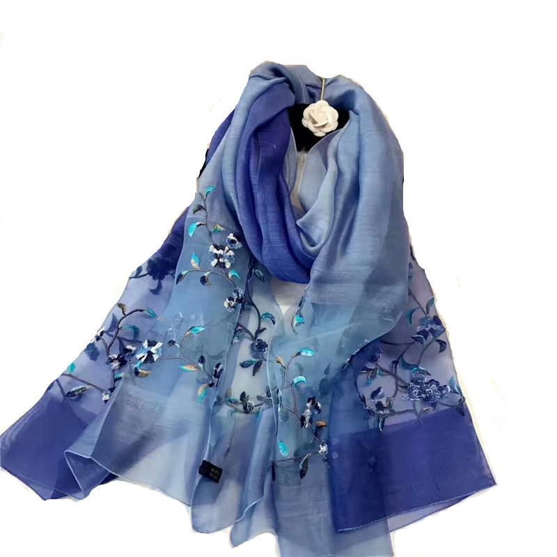 スカーフ レディース 桑蚕シルク ウール シルク 刺繡 ショール 花柄 母の日 ギフト プレゼント