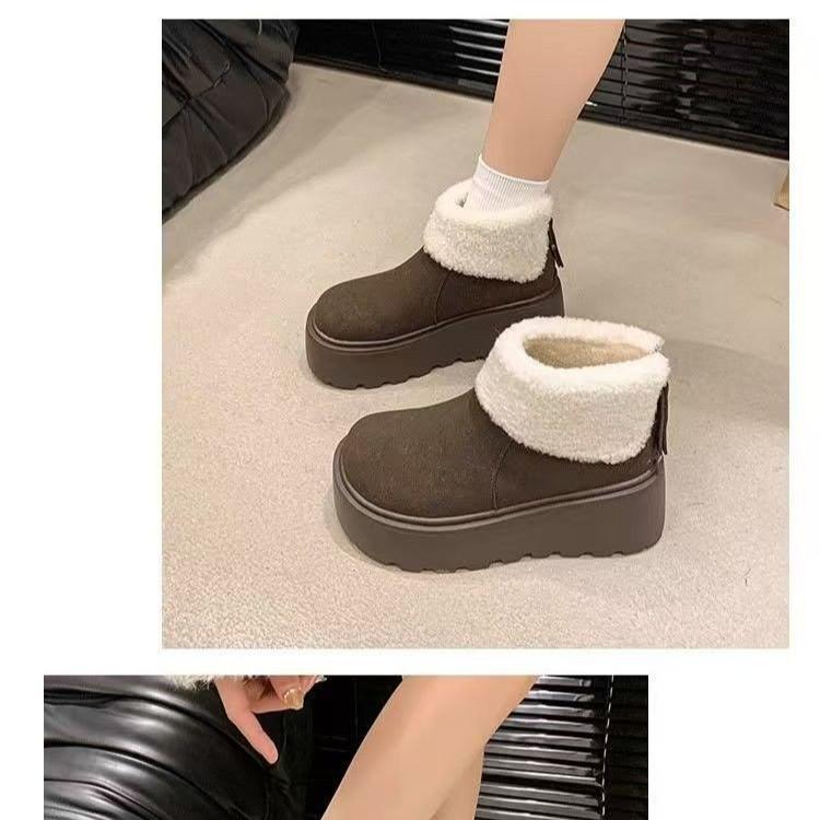 ブーツ レディース 秋冬 厚底 暖かい 防寒 スノーブーツ 裏起毛 incrementソール マンゴー頭 ボア付き 普段使い かわいい カジュアル