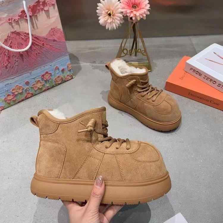 ブーツ レディース 厚底 磨き加工 スノーブーツ 秋冬 韓国風 レースアップ カジュアル 普段使い 滑り止め 防寒 あったか コットン シューズ 裏起毛
