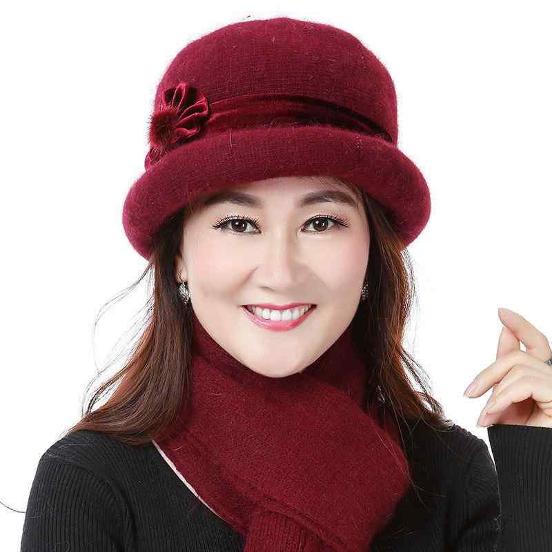 帽子 レディース 婦人 ミンクファー あったか ウール 秋冬 防寒 暖かい 毛糸 ハット シニア ミセス お母さん おばあちゃん・帽顶款式: 圆顶・カラー: 酒红色, 驼色, 浅紫色, 深灰色・サイズ: 均码（55-60）・機能: 保温, ...