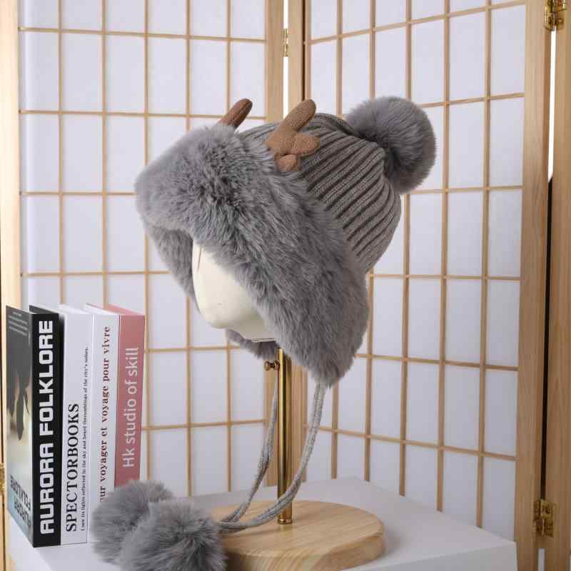 帽子 レディース 秋冬 ニット帽 耳当て付き 鹿の角 ファッション 防寒 保温 防風 厚手 自転車 暖かい かわいい おしゃれ