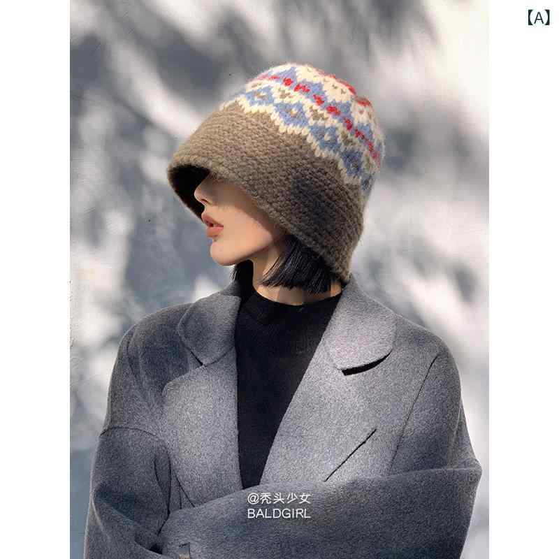 ニット帽 レディース 秋冬 韓国風 提花 ウール ニット 帽子 防寒 保温 小顔効果 かわいい おしゃれ