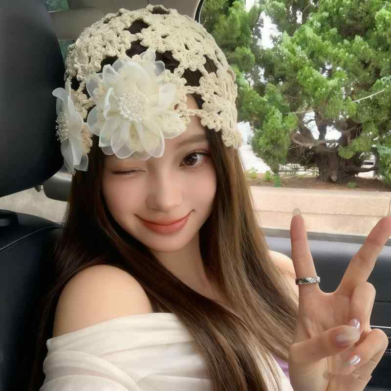 ニット帽 レディース かわいい 薄手 花柄 包頭帽 ファッション 春夏 おしゃれ 鉤針編み