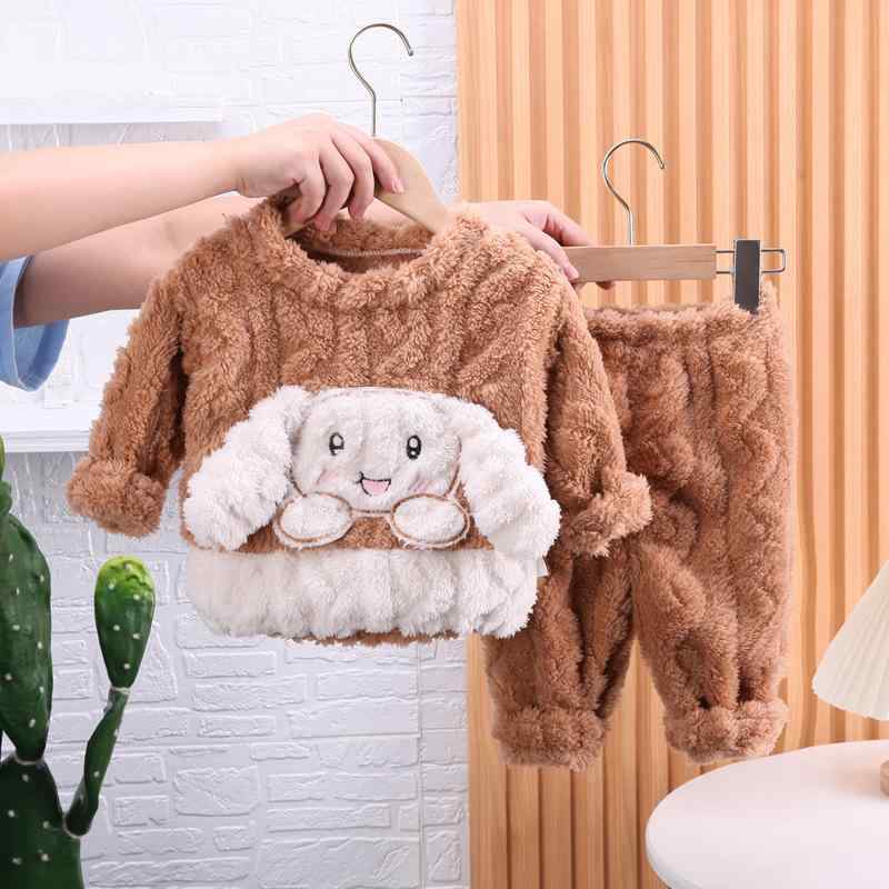 パジャマ キッズ 子供 ベビー 開襟長袖長ズボンセット ふわふわ あったか フランネル 春秋冬 部屋着 寝巻き かわいい ルームウェア