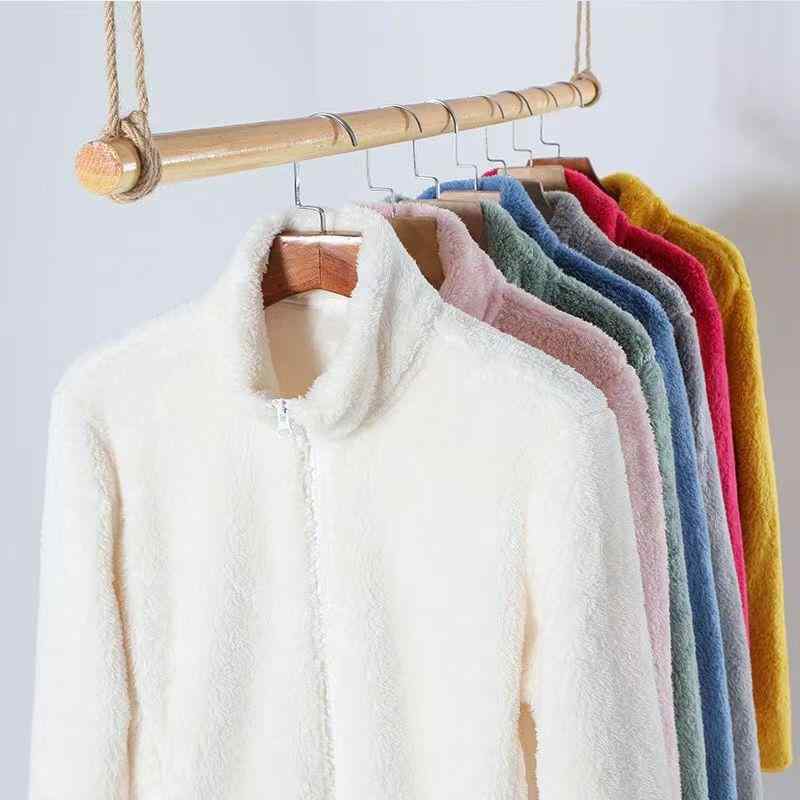 2フリース レディース 女性用 長袖 コーラル 珊瑚 立ち襟 暖か 保温 カーディガン ラムウール風 アウター ゆったり 部屋着 秋冬