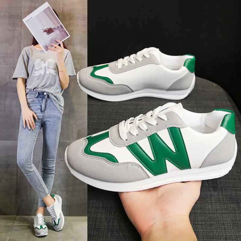 靴 レディース スニーカー ローカット 大码 グリーン 白 春夏
