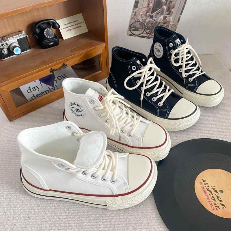 スニーカー レディース 秋冬 高帮 キャンバスシューズ 裏起毛 保温 芒果头 厚底 ローカット スケートボード シューズ ダッドスニーカー カジュアル かわいい 韓国風 インスタ 人気