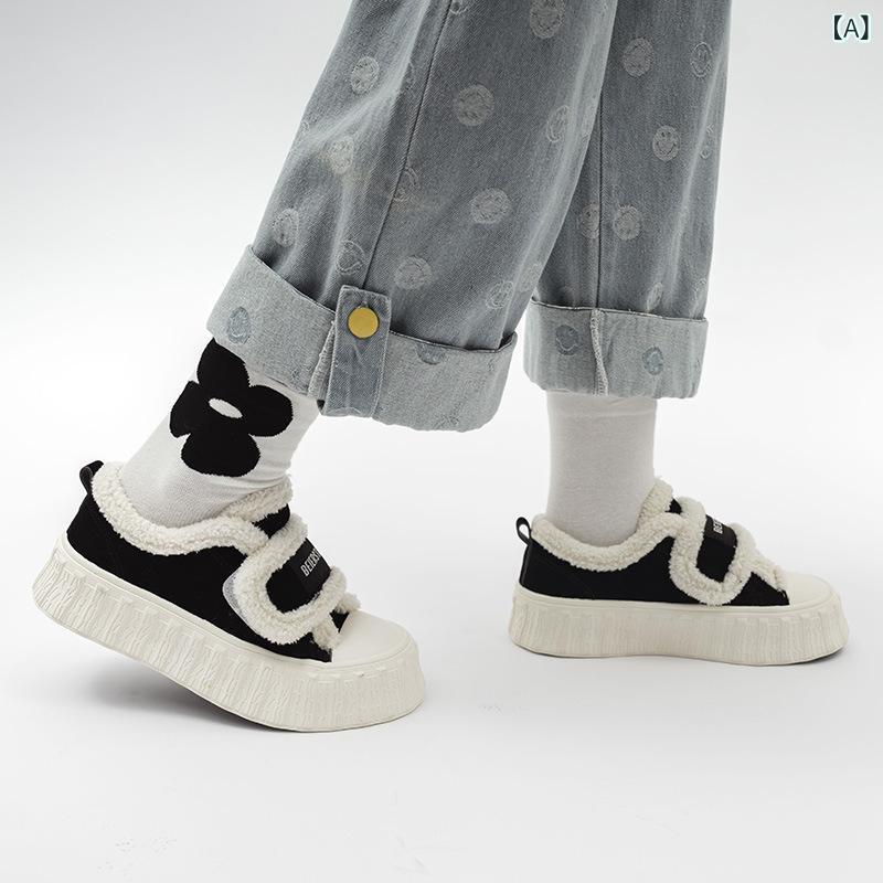 スニーカー レディース 秋冬 厚底 暖か ボア カジュアルシューズ 女性用 羊羔毛 ベルクロ