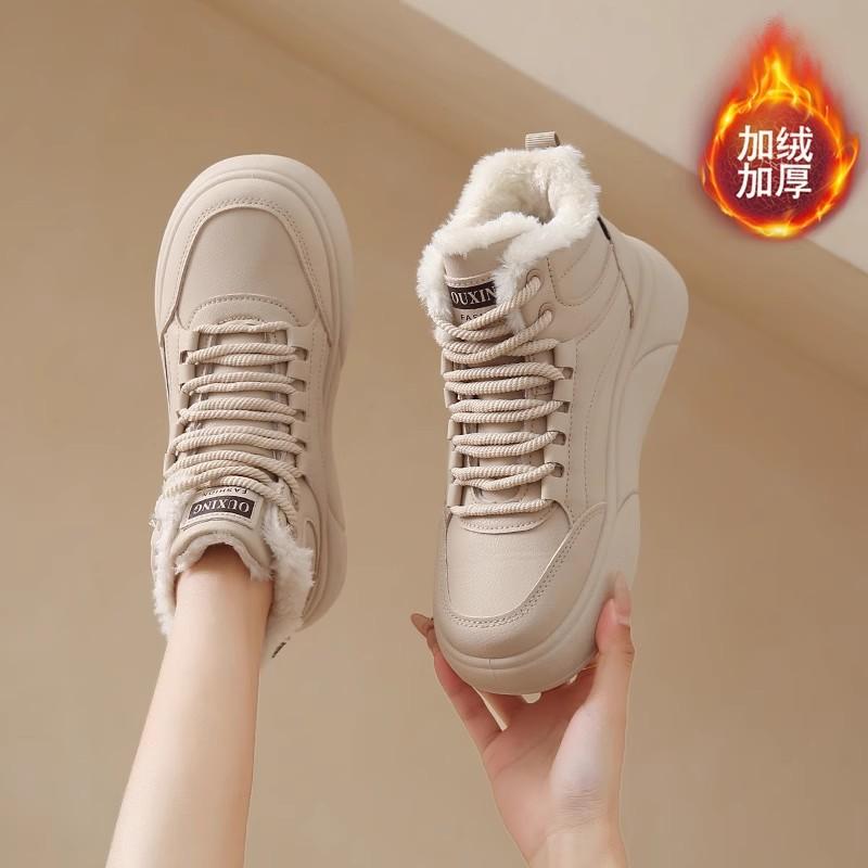 スニーカー レディース 冬季 防寒 裏起毛 ハイカット 運動靴 カジュアル 普段使い 軽量 暖か 歩きやすい 白