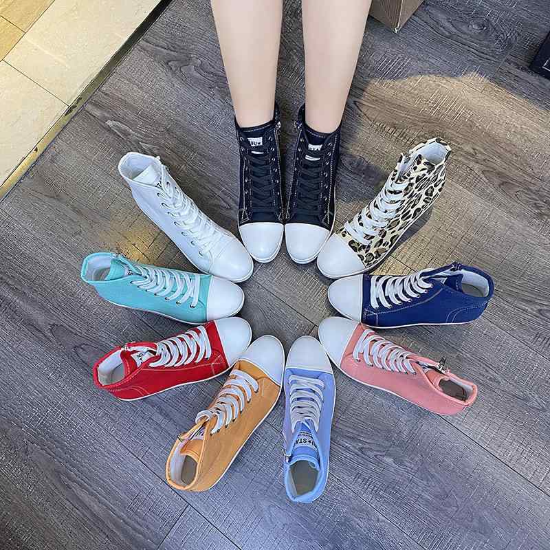 スニーカー レディース 厚底 大码 インヒール 8cm 身長アップ 帆布 カジュアルシューズ レースアップ 外贸