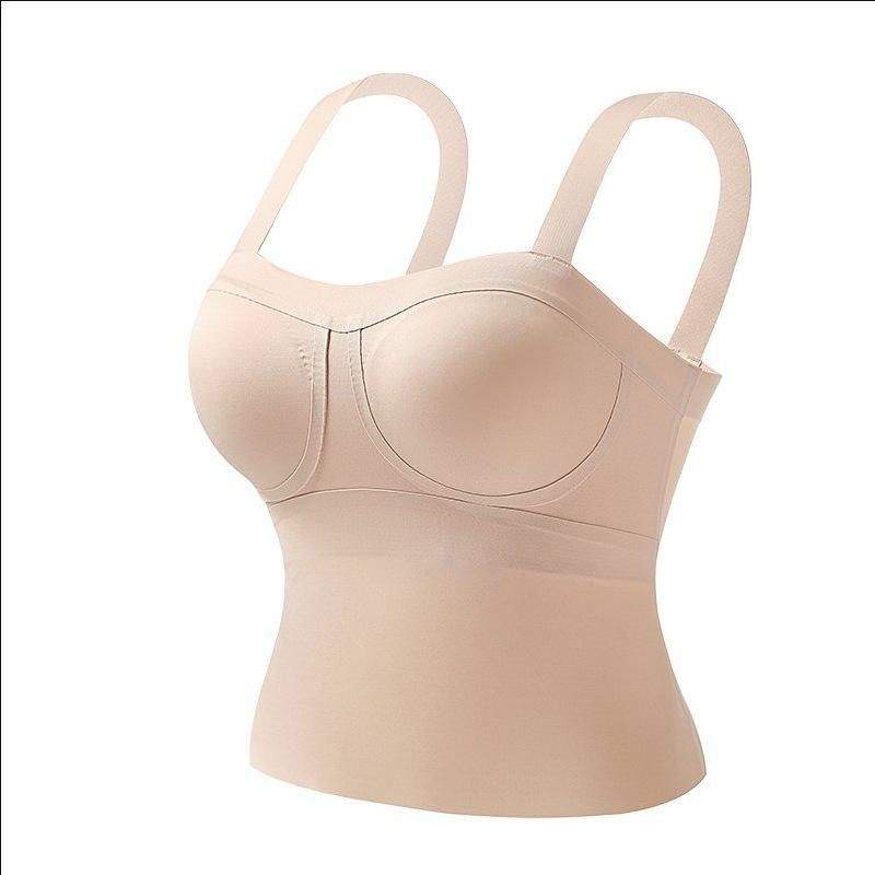 ブラジャー レディース 小胸 寄せ 集め ホールド 背中すっきり 乳房下垂防止 一体型 カップ付き タンクトップ 幅広肩紐 ノンワイヤー リラックス フィット