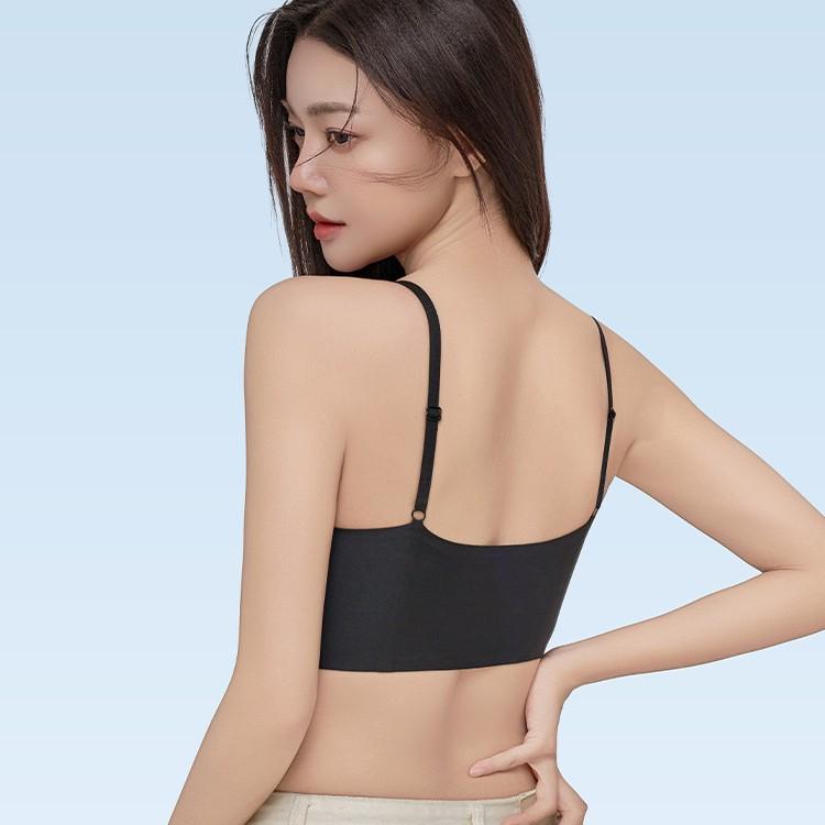 ファンデーション レディース 夏 薄型 固定カップ 一体型 ブラトップ 美しいバックスタイル ベージュ 肌色 透けない インナー 無縫製 ブラジャー