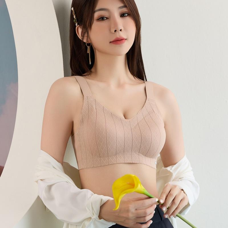 下着 レディース 大きい胸を小さく見せるブラジャー 脇高 谷間メイク ノンワイヤーブラ シームレス 通気性