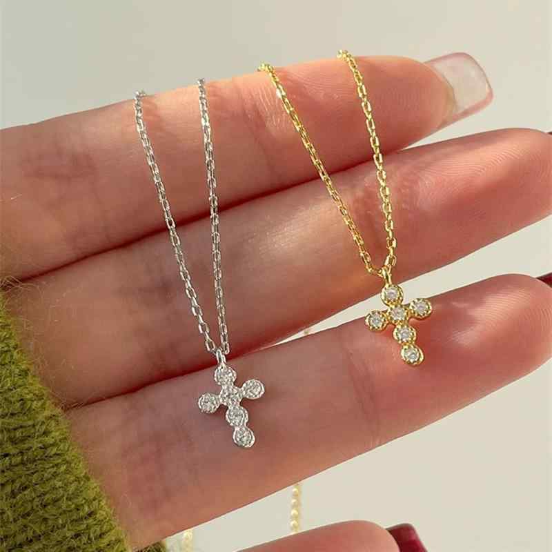ネックレス レディース シルバー925 14K金メッキ ジルコニア クロス ペンダント 小さめ 十字架 日系 上品 きれいめ 普段使い オフィス