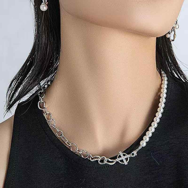 ネックレス レディース サークル リング パール チェーン 切り替え 鎖骨 小ぶり 接触冷感 豪華感 上品 きれいめ かわいい 通年[ "・処理工芸: 電鍍", "・造型: 幾何型", "・...