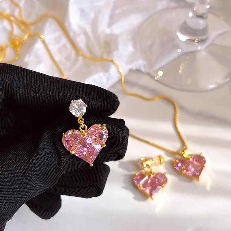 ピアス レディース シルバー925 ジルコニア ハート ネックレス セット 電気メッキ加工 アクセサリー かわいい 上品 ジュエリー