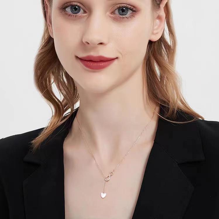 ネックレス レディース 白蝶貝 ハート形 タッセル 鎖骨チェーン 小さめ 個性的 デザイン 豪華感