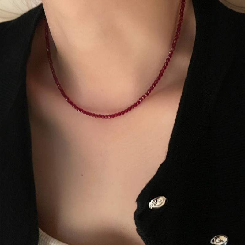 ネックレス レディース 石 レッドアゲート シルバー925 レトロ 中国風 ハンドメイド ビーズ 重ね付け ペンダント チョーカー アクセサリー ギフト おしゃれ かわいい・处理工艺: 手工・造型: 菱形, 几何型・链子样式: 常规链・是否...