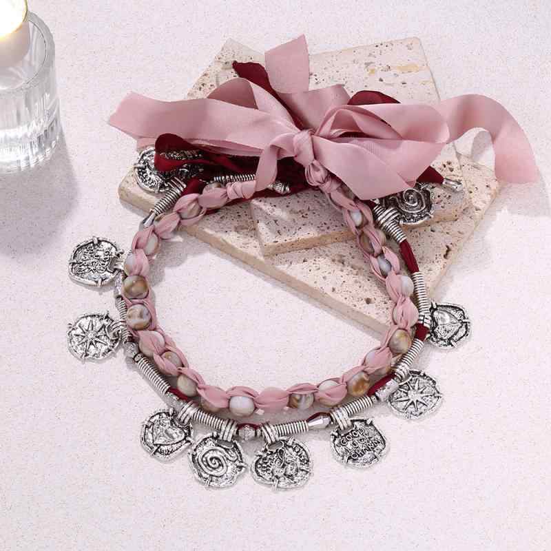 ネックレス レディース レトロ ペンダント 手作り 編み込み ロープ チェーン チョーカー アクセサリー エンブレム 彫刻