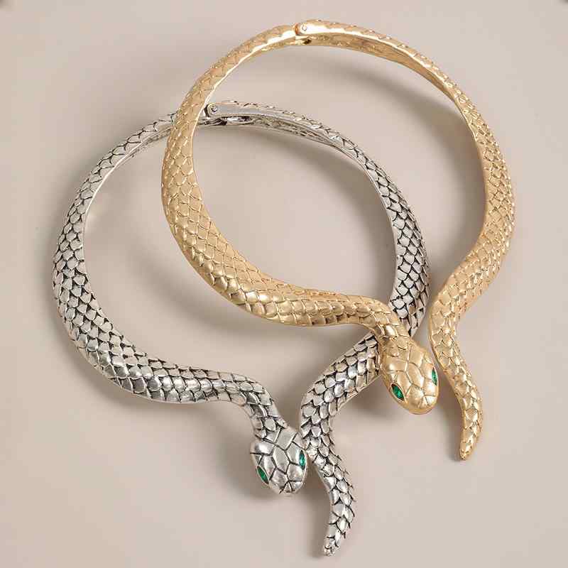 ネックレス レディース 蛇モチーフ ヘビ スネーク アニマルモチーフ ヴィンテージ風 レトロ 合金製 ゴールドカラー シルバーカラー 大ぶり ペンダント ジュエリー アクセサリー アクセント