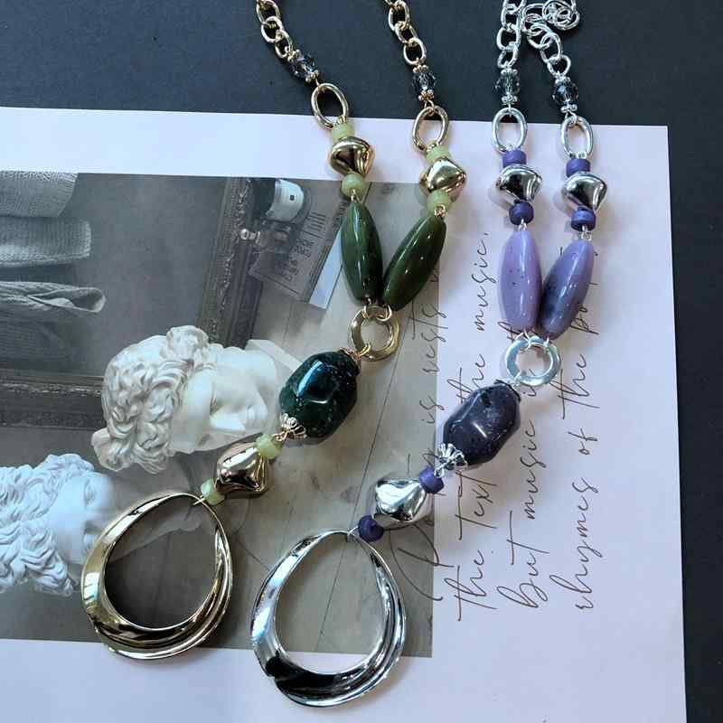 ネックレス レディース チョーカー ゴールド シルバー 短め グリーン パープル レトロ ヴィンテージ 果物 樹脂 ニット セーター クラシック かわいい 上品 アクセサリー