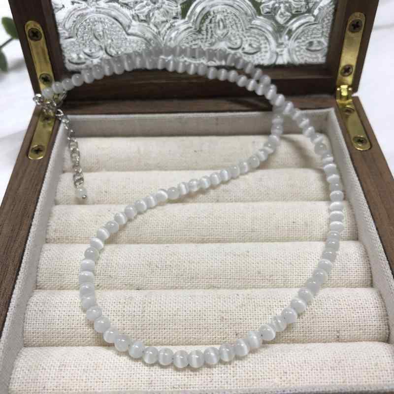 ネックレス レディース s925 シルバー 猫目石 月光石 小さめ かわいい おしゃれ エレガント シンプル 上品 連なる ビーズ 鎖骨 春夏