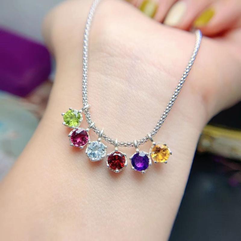 ネックレス レディース シルバー925 柘榴石 黄水晶 ペンダント 鎖骨チェーン シンプル かわいい
