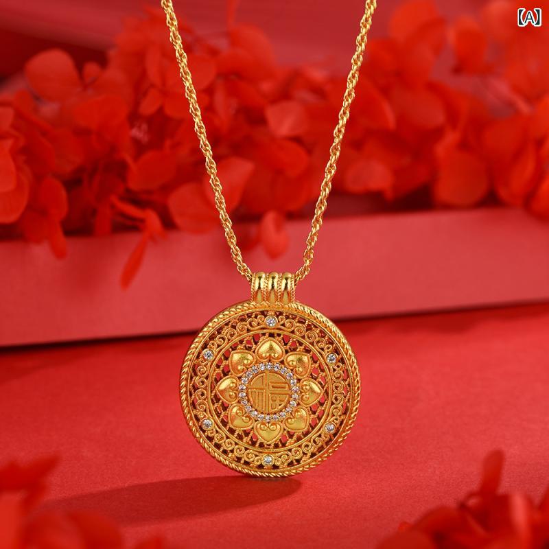 ネックレス レディース 豪華感 金 ローマ字 八宝 羅針盤 ペンダント 古法 新中式 セーターチェーン 編み込み・素材: 銅・処理方法: 電気メッキ・デザイン: 花・チェーンスタイル: レギュラーチェーン・多層構造: 否・ペンダント素材: ...