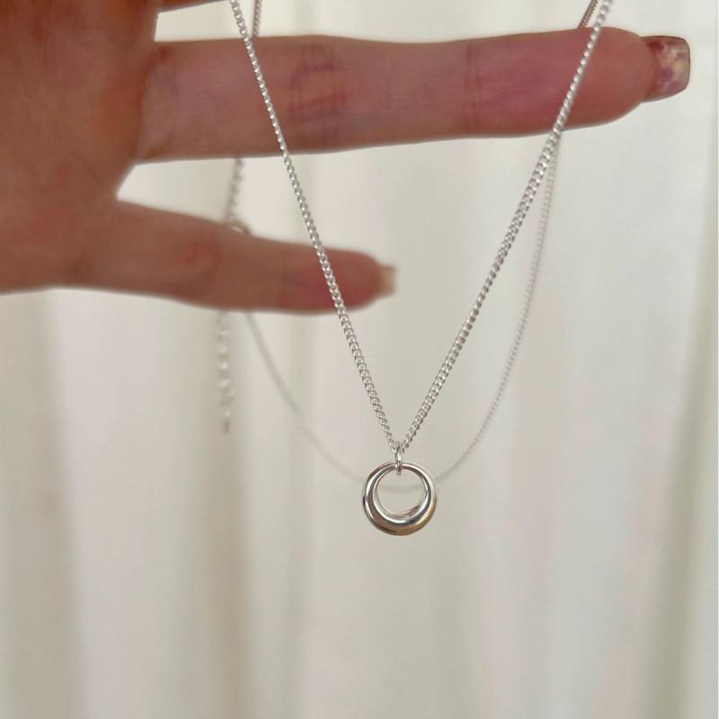 ネックレス レディース シルバー925 サークル ペンダント 幾何学模様 電気メッキ加工 鎖骨チェーン アクセサリー シルバー シンプル 春夏