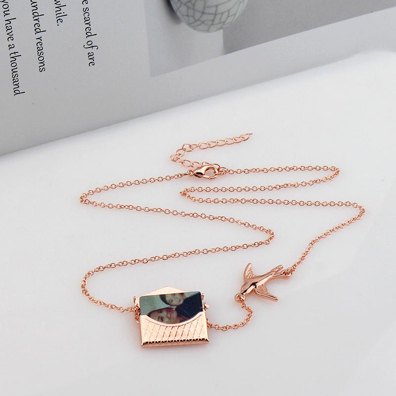 ネックレス レディース 手提げバッグ ペンダント 鎖骨チェーン バードモチーフ DIY 彩色 イニシャル 手紙付き シンプル かわいい