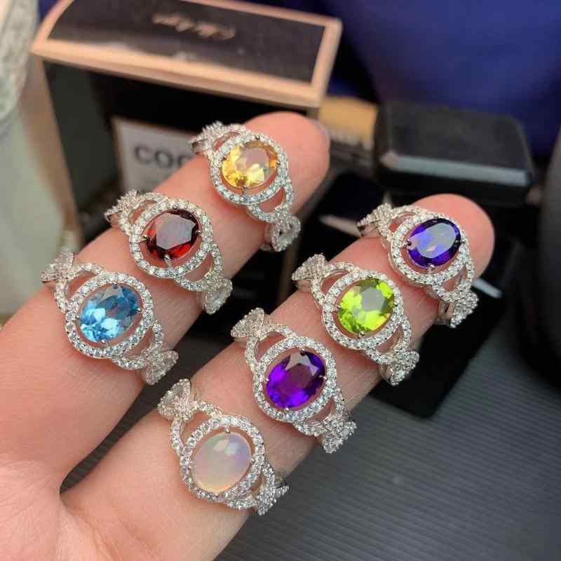 指輪 レディース 925シルバー 石 ガーネット シトリン アメジスト 覆輪留め エレガント レトロ 婚約 結婚