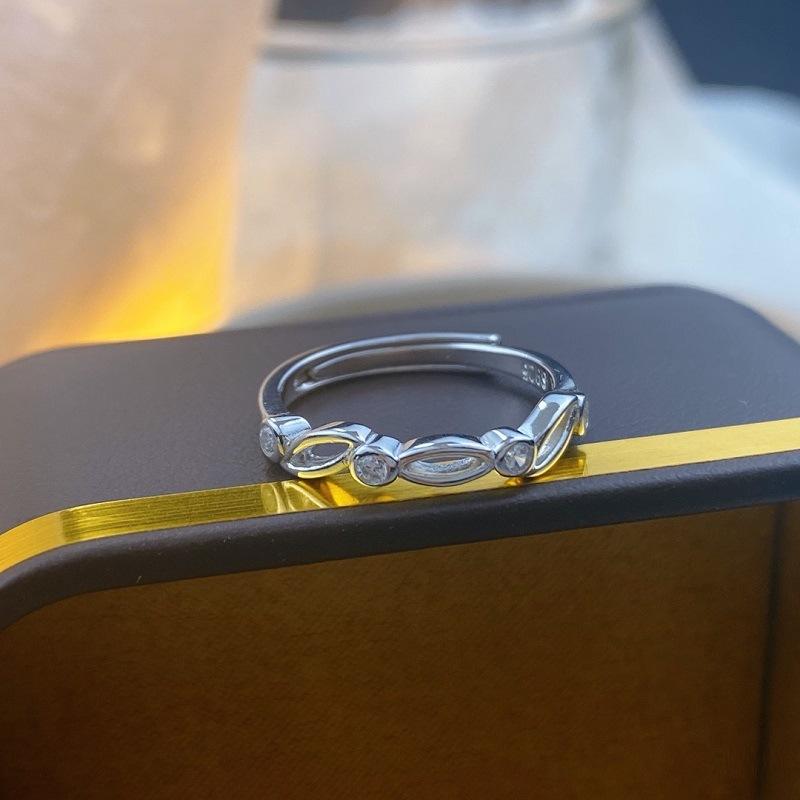 指輪 レディース S925 シルバー リーフ モチーフ ジルコニア 韓国 シンプル 小ぶり フリーサイズ