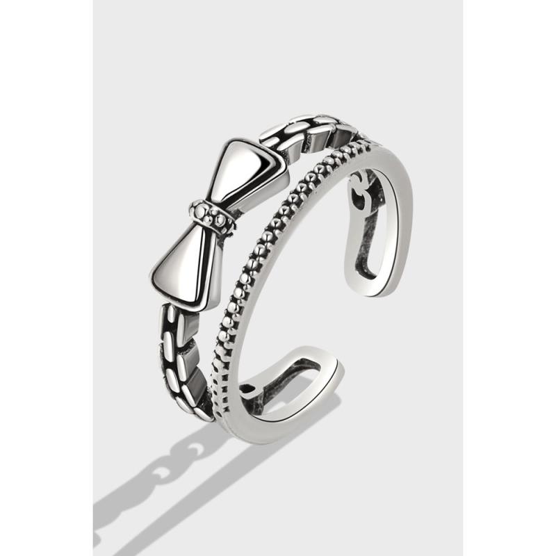 指輪 S925 シルバー 925 シルバーリング 蝶結び レトロ ヴィンテージ風 ダブルレイヤー エレガント 高見え 人差し指