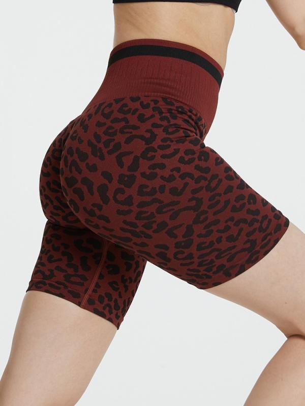 ショートパンツ レディース ヒョウ柄 ハイウエスト 蜜桃尻 タイト スポーツ ヨガ ウェア サイクル ランニング トレーニング 吸汗速乾・素材: 92%ナイロン 8%スパンデックス・カラー: 湖藍, 墨绿, 棕红・パンツ丈: 5分丈・ボトム...