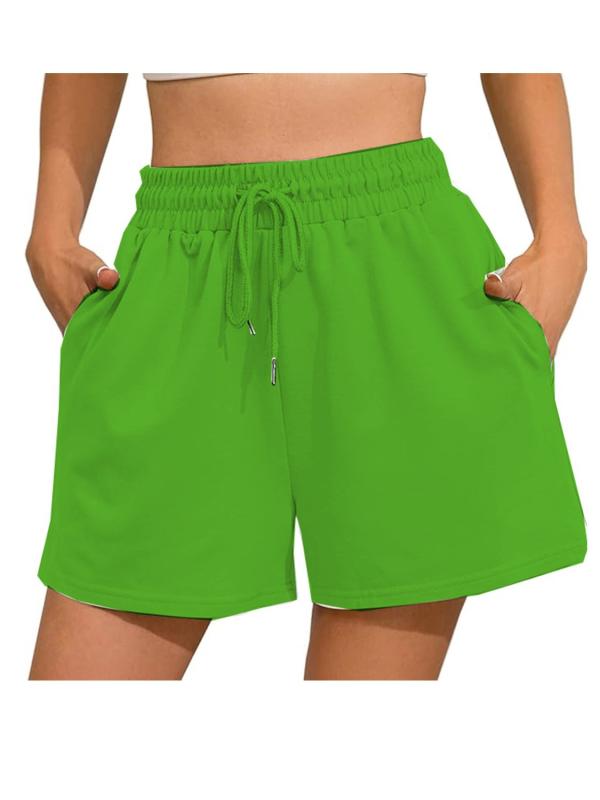 ショートパンツ レディース ランニング スポーツ 高腰 ポケット付き トレーニング フィットネス ドローストリング 伸縮性 普段使い レジャー・機能: スポーツ、カジュアル・生地: 斜紋スウェット・素材: ポリエステル・カラー: グリーン,...