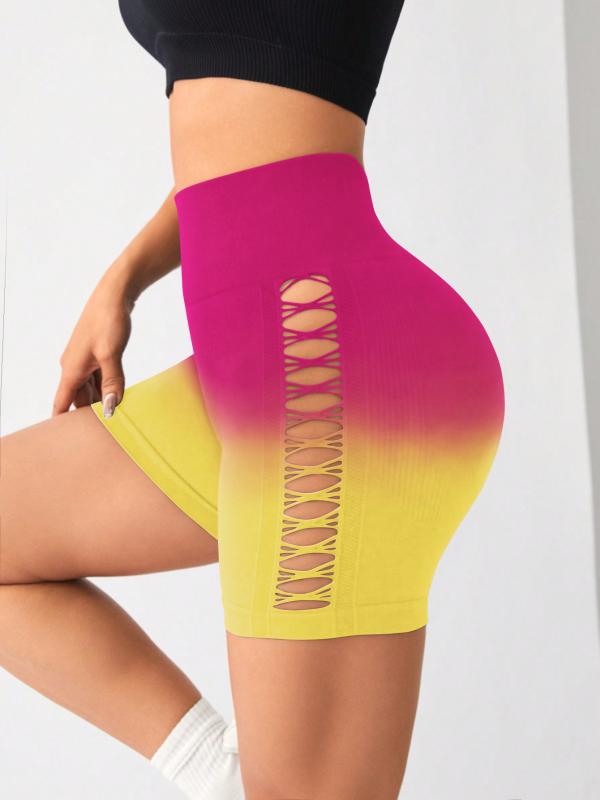 2ヨガパンツ レディース サイド 镂空 グラデーション 絞り染め シームレス ショートパンツ 健身 美尻 スポーツ 3分丈 伸縮性 吸湿速乾