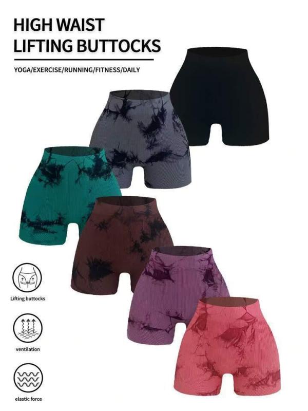 ヨガパンツ レディース 運動用ショートパンツ シームレス リブ 絞り染め ハイウエスト ヒップアップ スポーツ 短パン フィットネス ウェア 6色