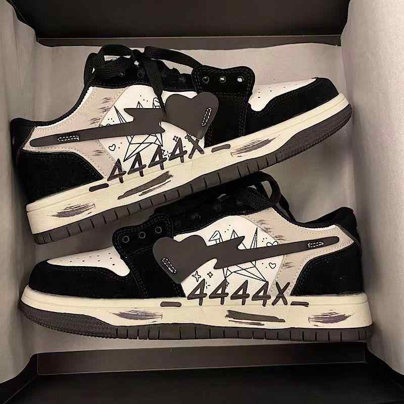 スニーカー 男性用 レトロ ペイント スケボーシューズ カップル 普段使い 軽量 スポーツシューズ 黒 ブラック